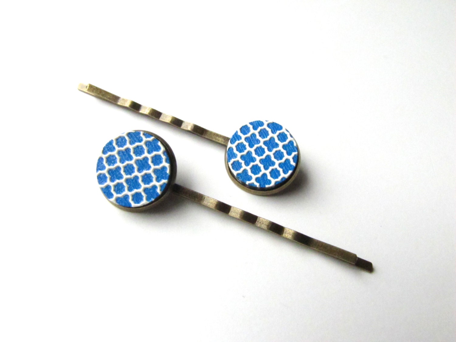 Bright Blue and White Bobby Pins With Moroccan Lattice Pattern - Etsy