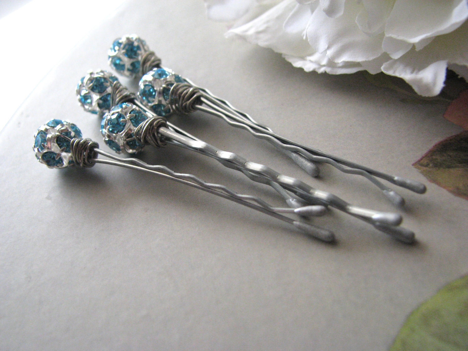 Aqua Rhinestone and Silver Hair Pin Set - Something Blue 10mm - Etsy