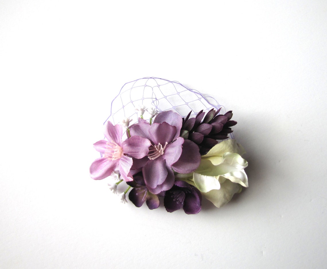 Purple Wedding Hair Flower Clip Fascinator or Brooch Pin, Optional ...