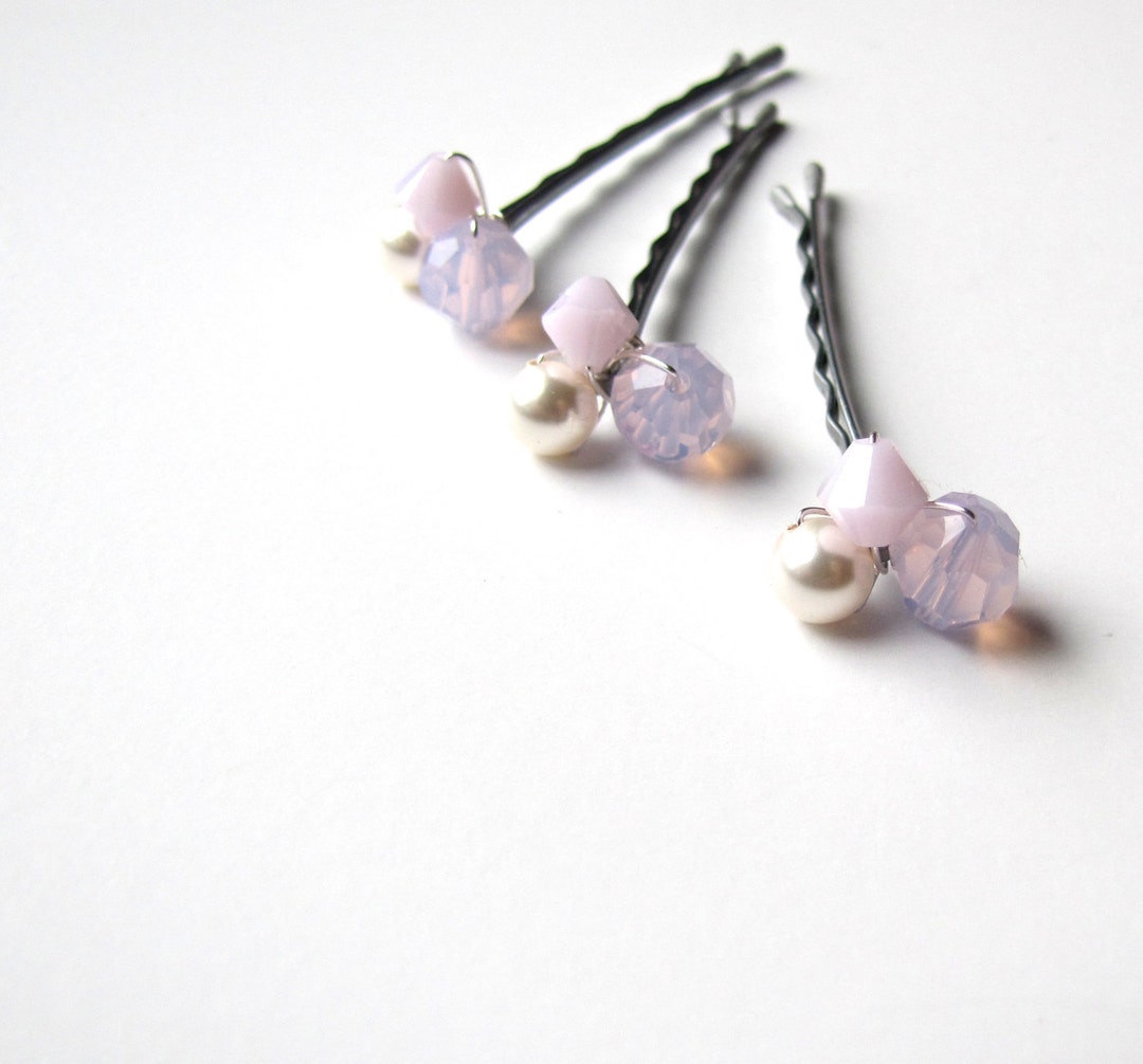 Light Pink Hair Pins Set, Rosewater Swarovski Crystal and Pearl - Etsy