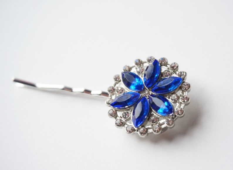 Royal Blue Rhinestone Flower Hair Pin With Silver Tone - Etsy