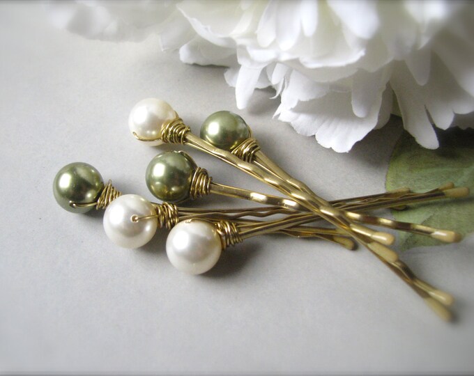 Hair Pin Pearls in Ivory and Green Swarovski - Etsy