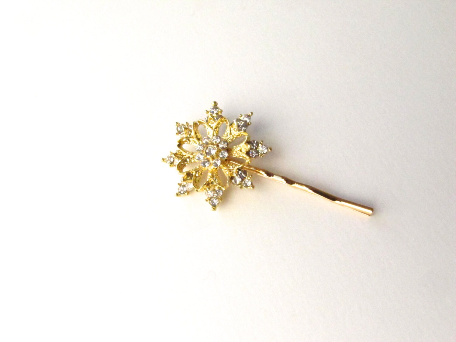 Gold Snowflake Wedding Hair Pin Rhinestones Crystal Christmas - Etsy
