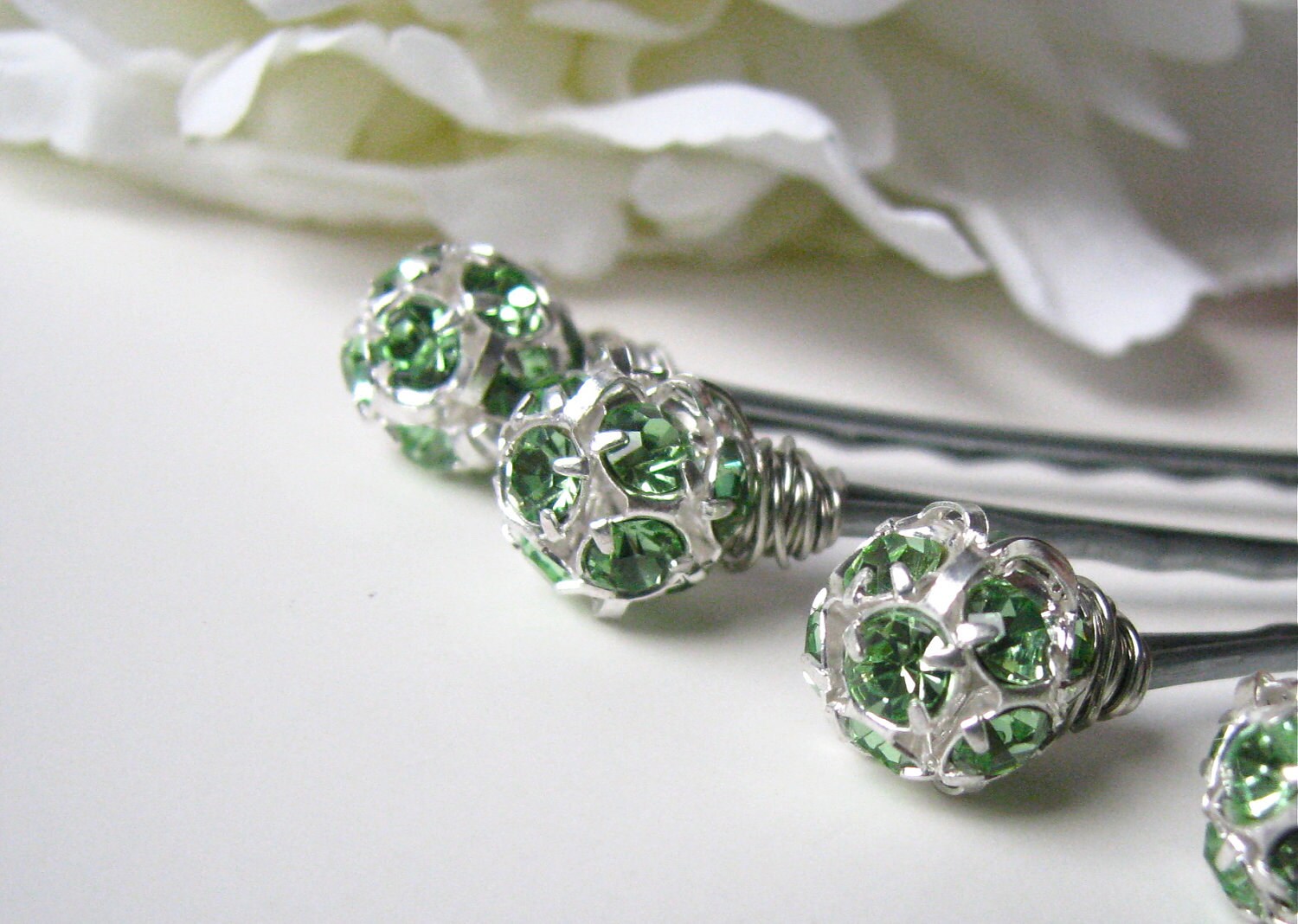 Peridot Green and Silver Hair Pin Rhinestone Set Bridesmaid - Etsy