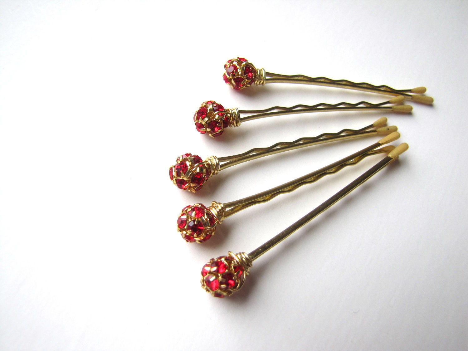 Red and Gold Hair Pins Rhinestone Crystal Christmas Bobby | Etsy