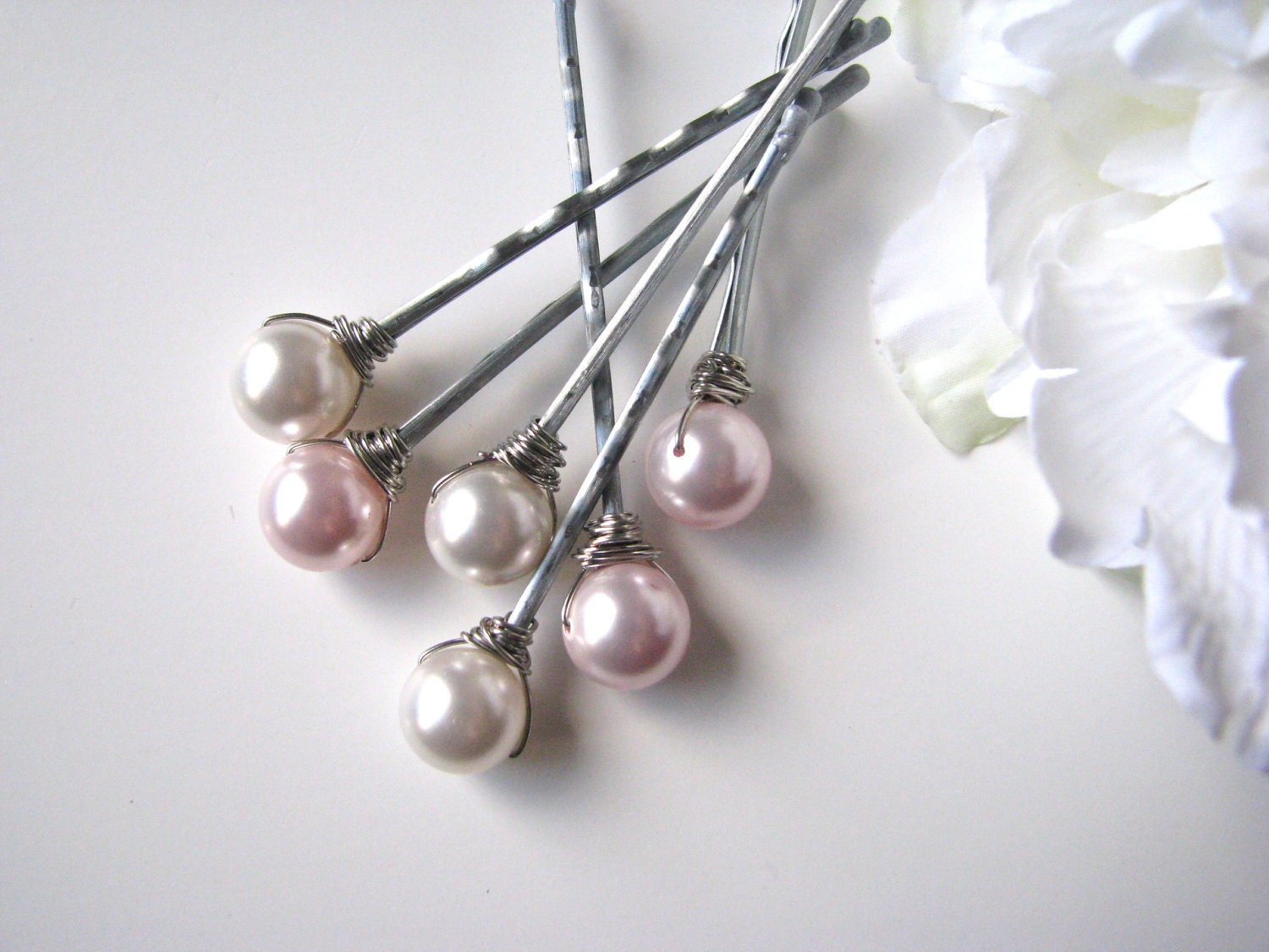 Pink and White Hair Pearl Pins Wedding Set - Etsy