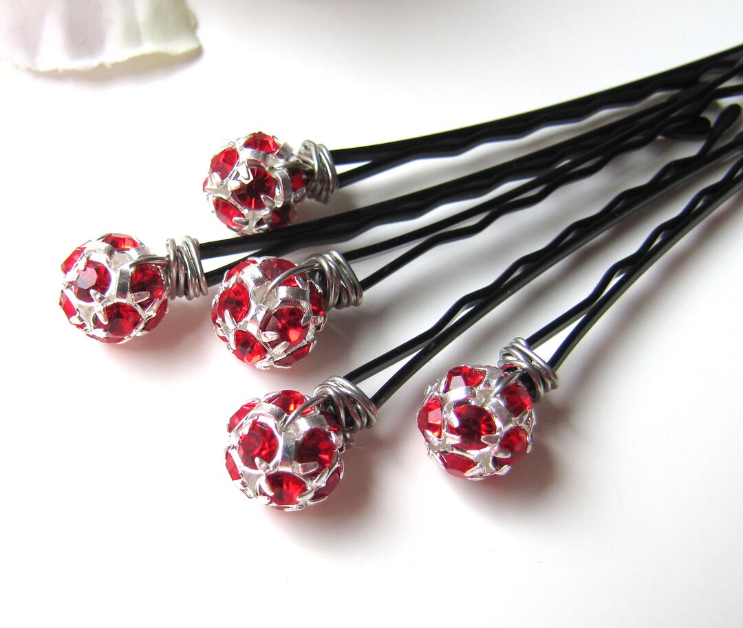 Red Rhinestone Hair Pins Set, Czech Crystal Christmas Wedding Bobby ...