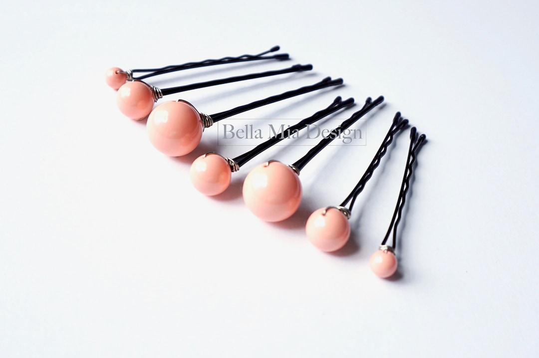Pink Coral Hair Pin Pearls, Mixed Sizes Modern Wedding Hairpins, Set of ...