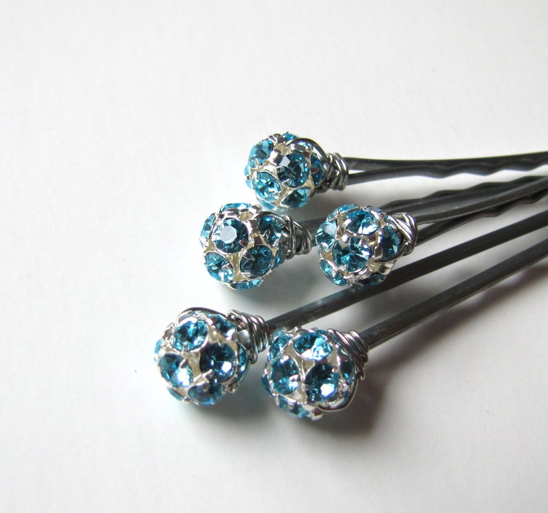 Aqua Blue Crystal Bobby Pins 8mm Set Something Blue Wedding - Etsy