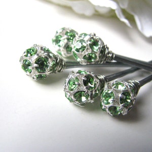 Peridot Green and Silver Hair Pin Rhinestone Set, Bridesmaid Bobby Pins ...
