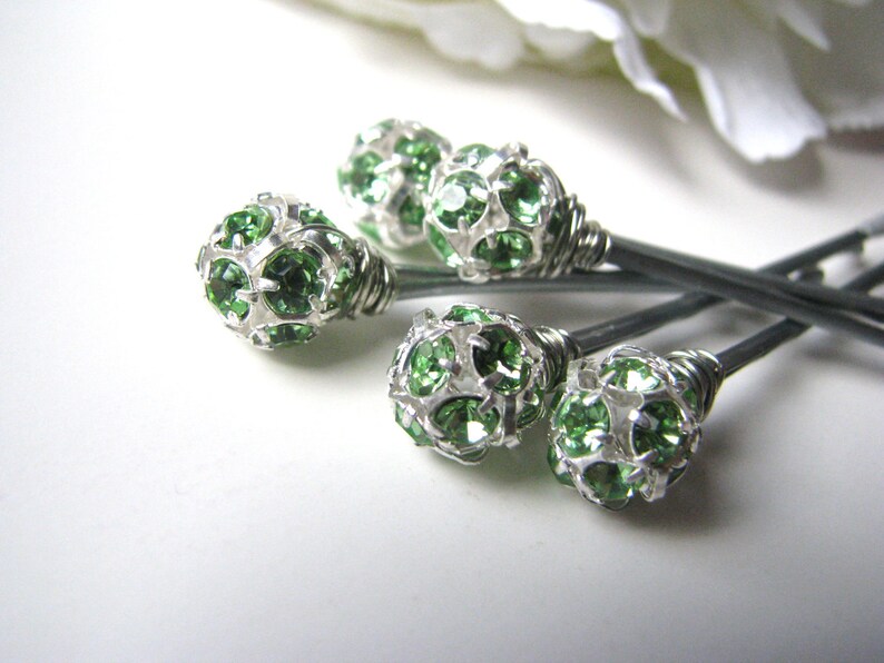 Peridot Green and Silver Hair Pin Rhinestone Set Bridesmaid - Etsy