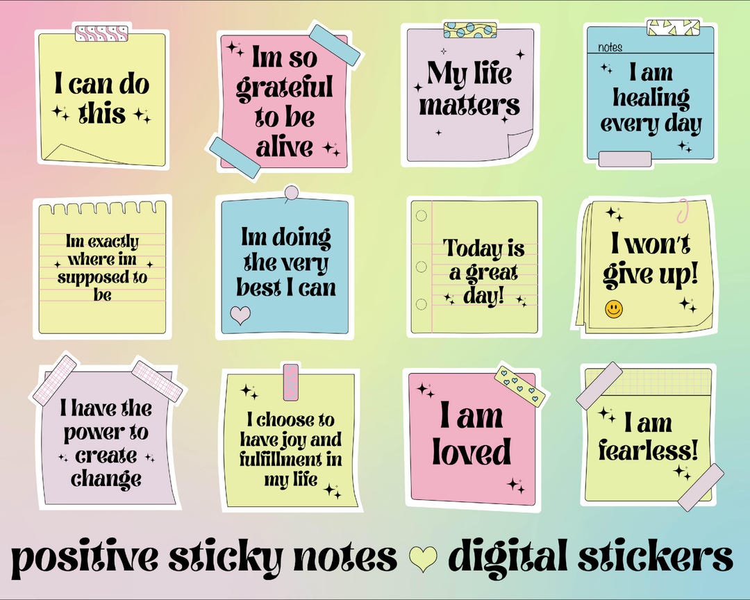 Affirmation Sticky Notes PNG – Printable Motivational Stickers | Self ...