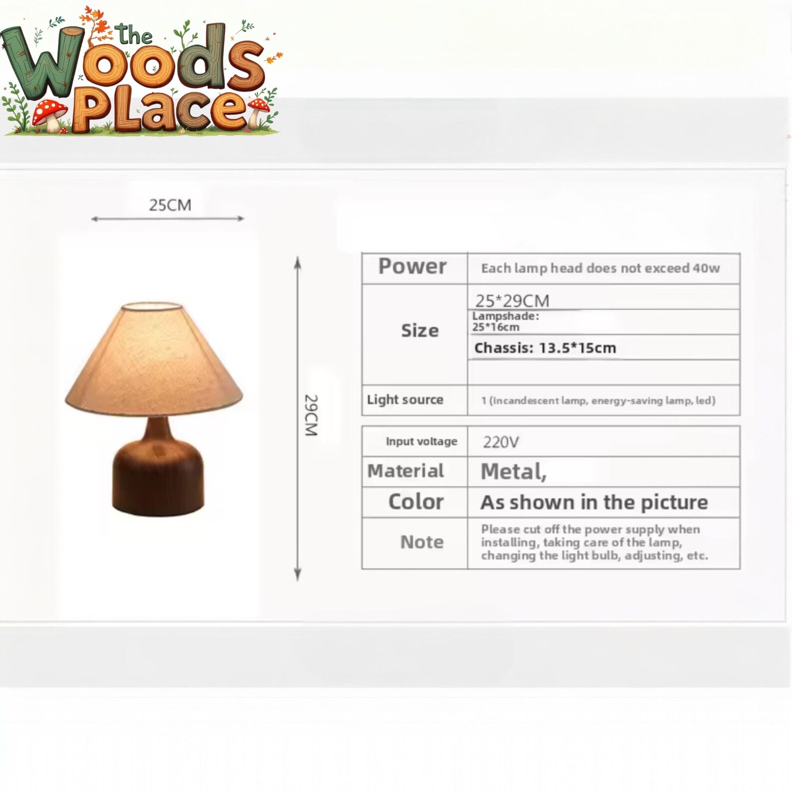 Modern Rustic Table Lamp • Wood-look Metal Base Nightstand Lamp • Warm ...