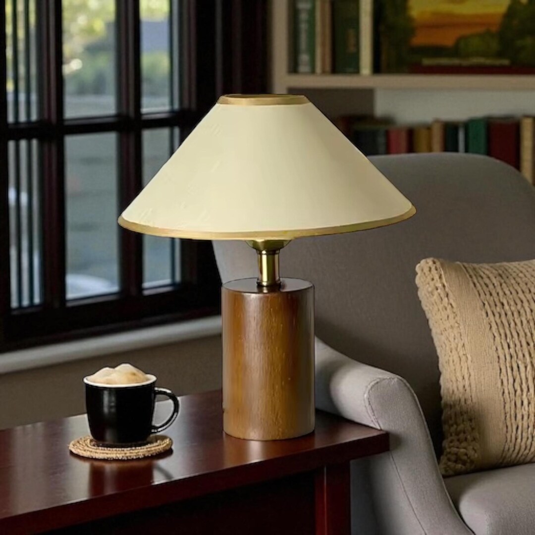 Japandi Wooden Table Lamp: Linen Shade, Minimalist Desk Light - Etsy