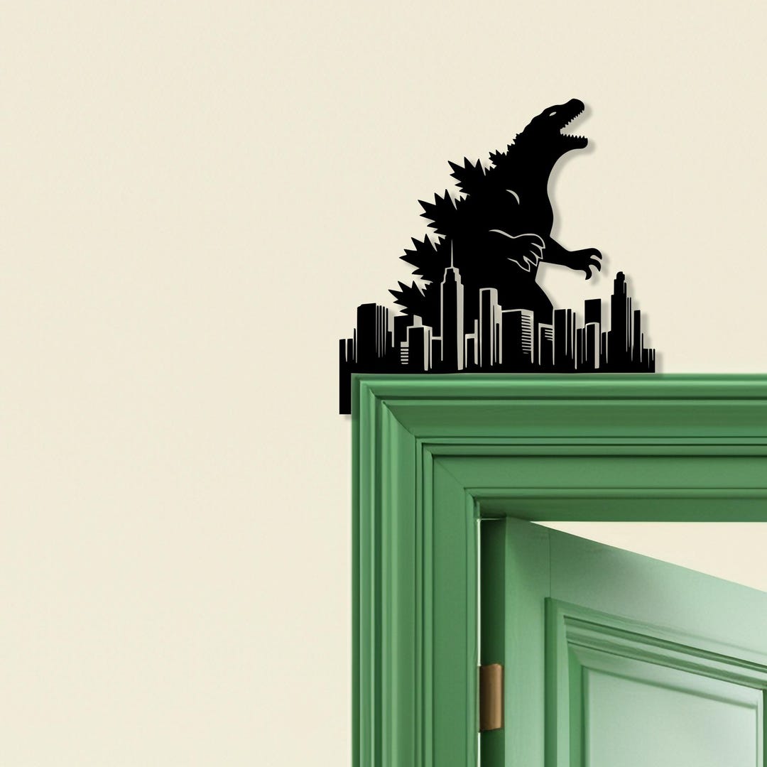 Godzilla Door Frame Topper Metal, Godzilla Design Door Decor, Ferocious ...