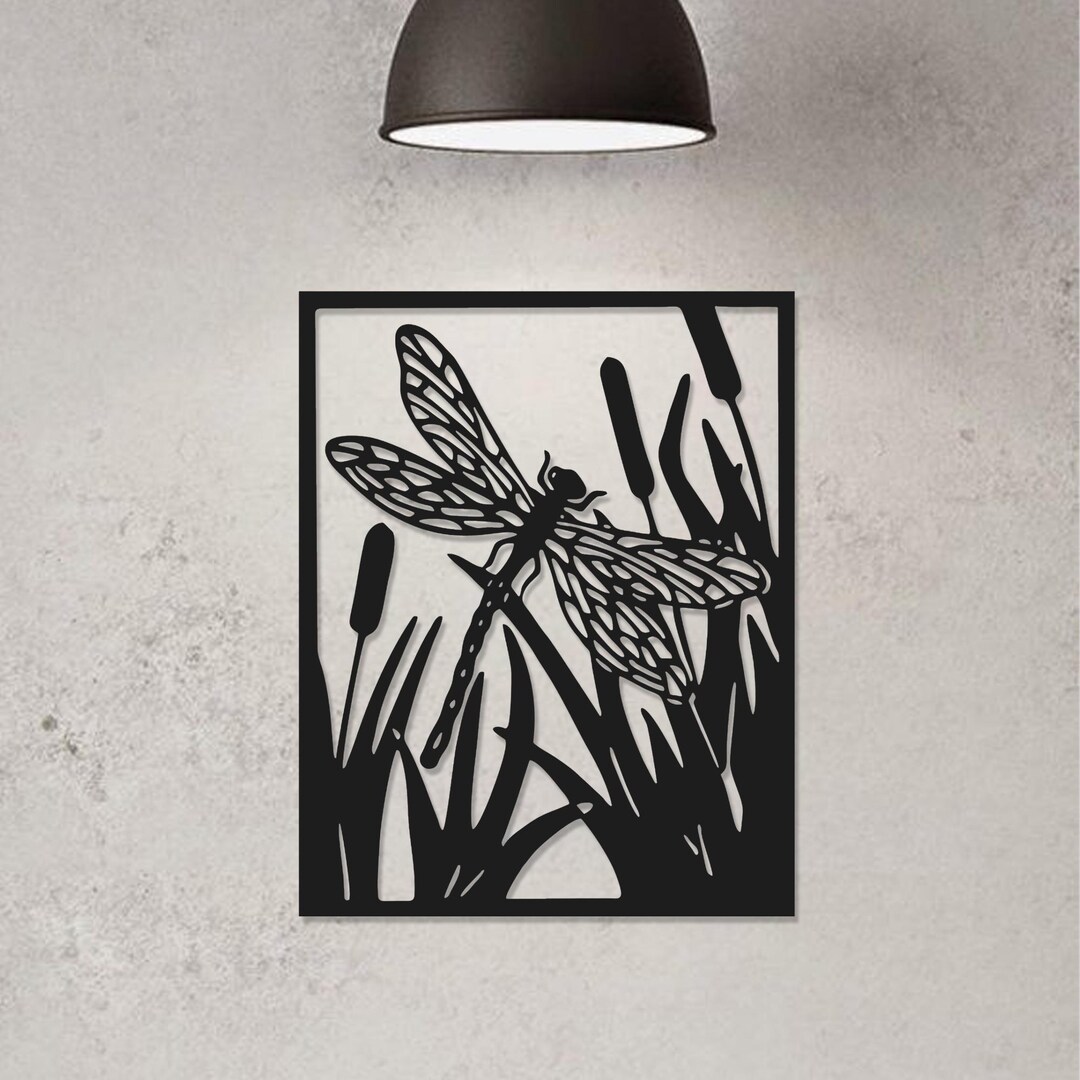Dragonflies Vertical Metal Decor, Reeds Nature Wall Hanging, Dragonfly ...