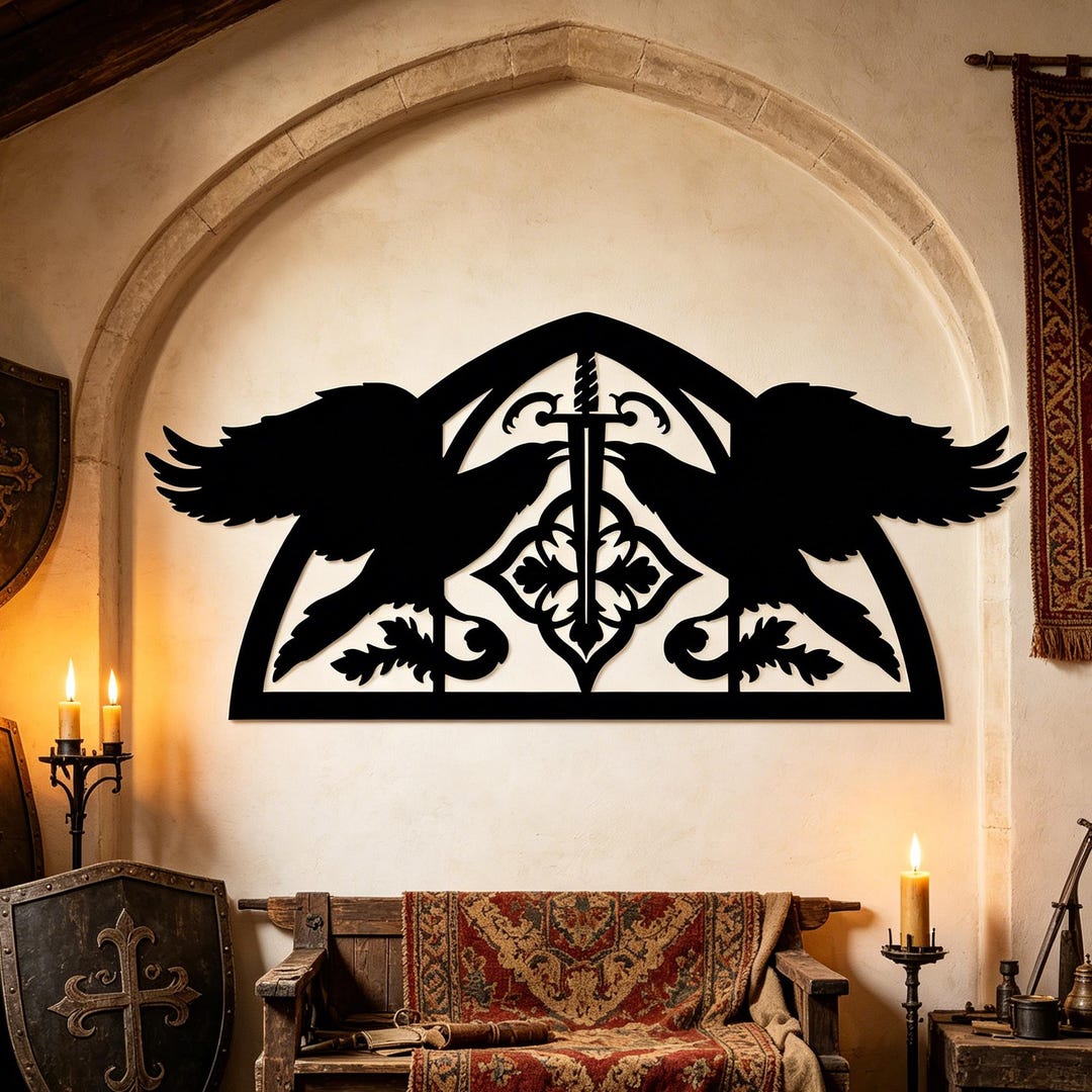Gothic Winged Sword Metal Wall Art, Ornate Feather Metal Sign for Dark ...