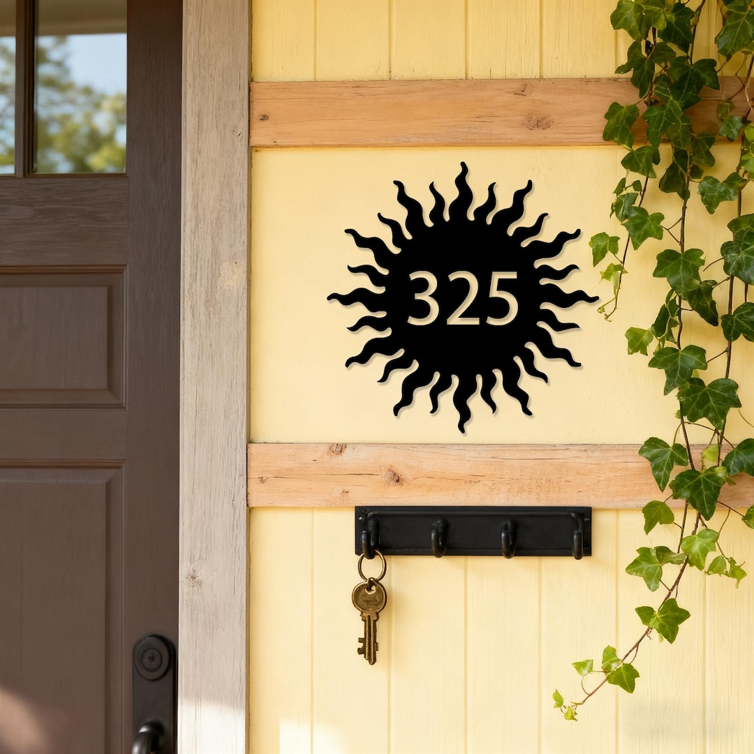 Custom Sun Address Number Sign Metal, Sun House Number Wall Sign ...