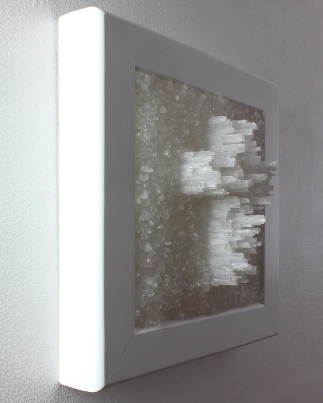 Selenite Shard Cross on Clear Quartz Bed | Wall Decor | Handmade Frame ...