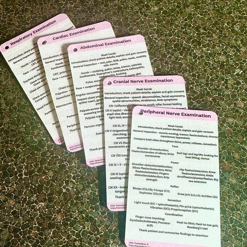 OSCE Examination Cards Printable | Medical Student Revision Cards ...