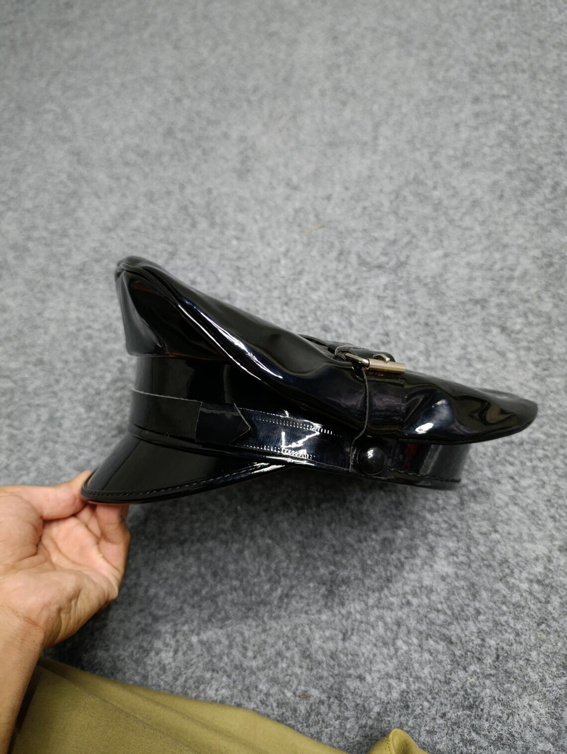 Handmade Shiny Black PVC Peaked Cap – Custom Biker & Fashion Officer ...