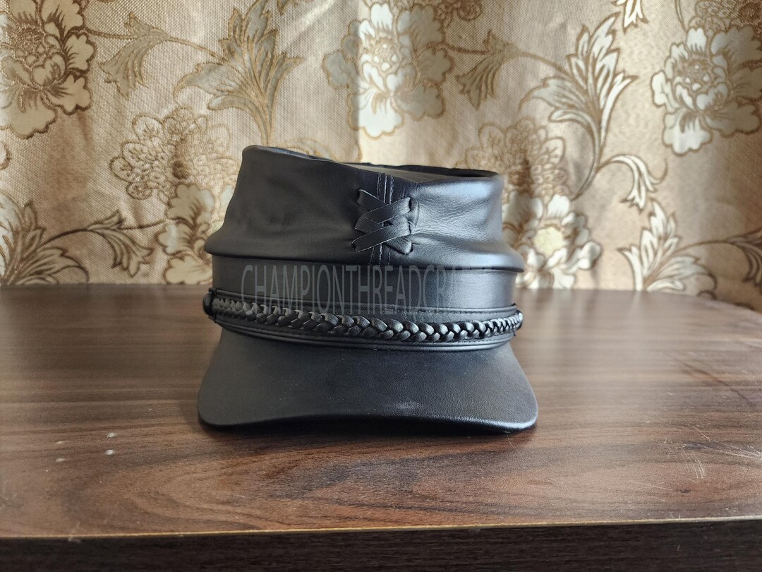 Handmade Black Leather Biker Cap: Vintage Clubwear & Cosplay Hat - Etsy