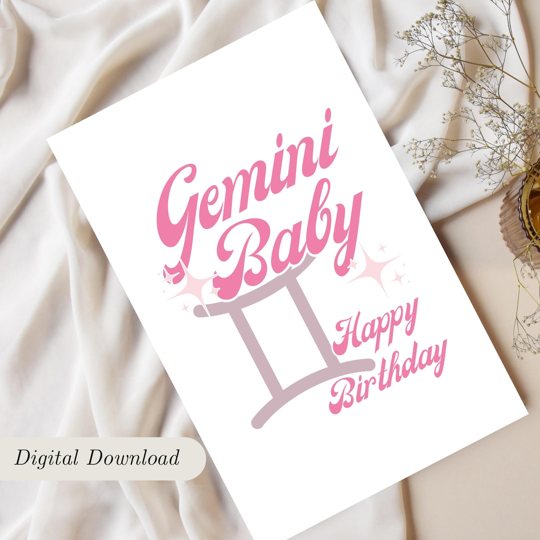 Gemini Birthday Card Digital Download Birthday Card Trendy Instant ...