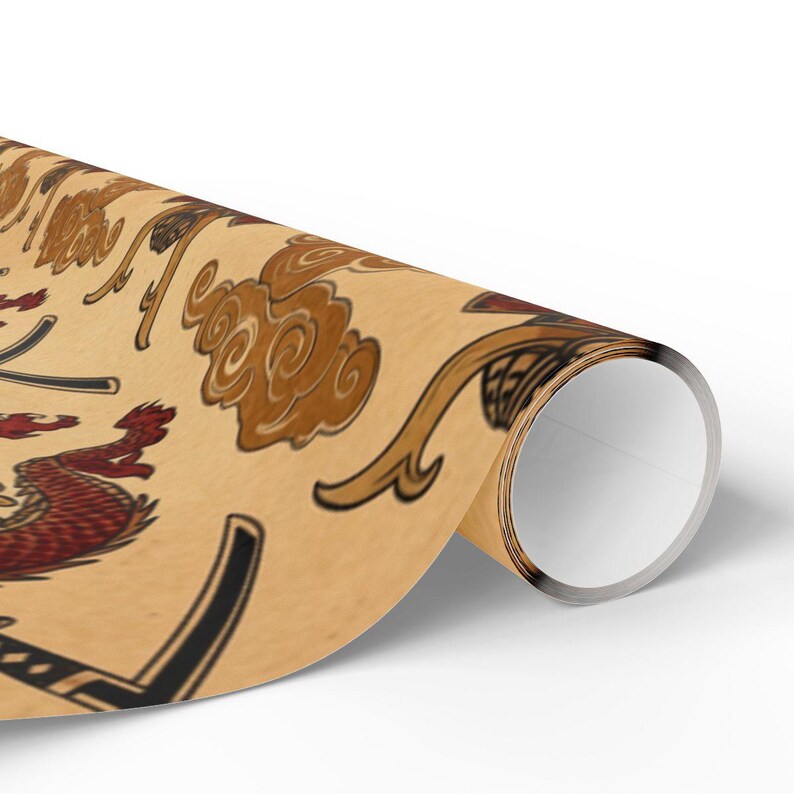 Japanese Dragon Wrapping Paper, Samurai Gift Wrap, Oriental Pattern ...
