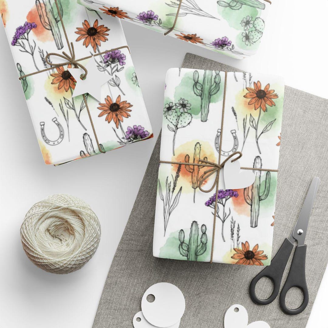 Desert Bloom Wrapping Paper, Watercolor Cactus, Wildflower Gift Wrap ...