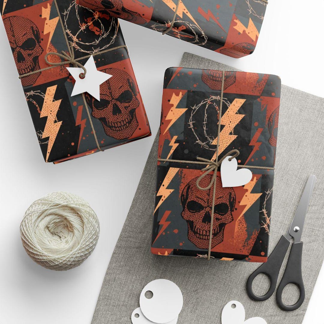 Skull Wrapping Paper, Lightning Bolt, Rock and Roll, Edgy Gift Wrap - Etsy