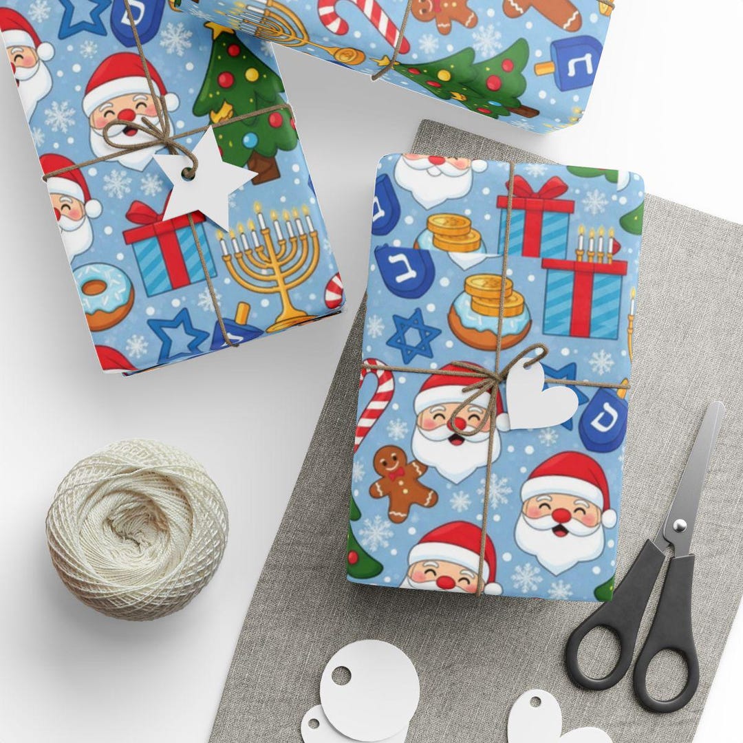 Hanukkah Christmas Wrapping Paper, Holiday Gift Wrap, Festive Jewish ...