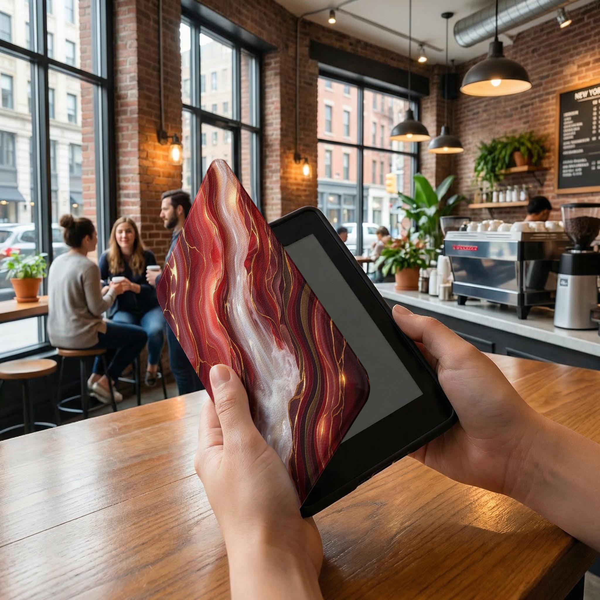 Abstract Kindle Case, Red Marble Texture, Gold Veins, Unique Kindle ...