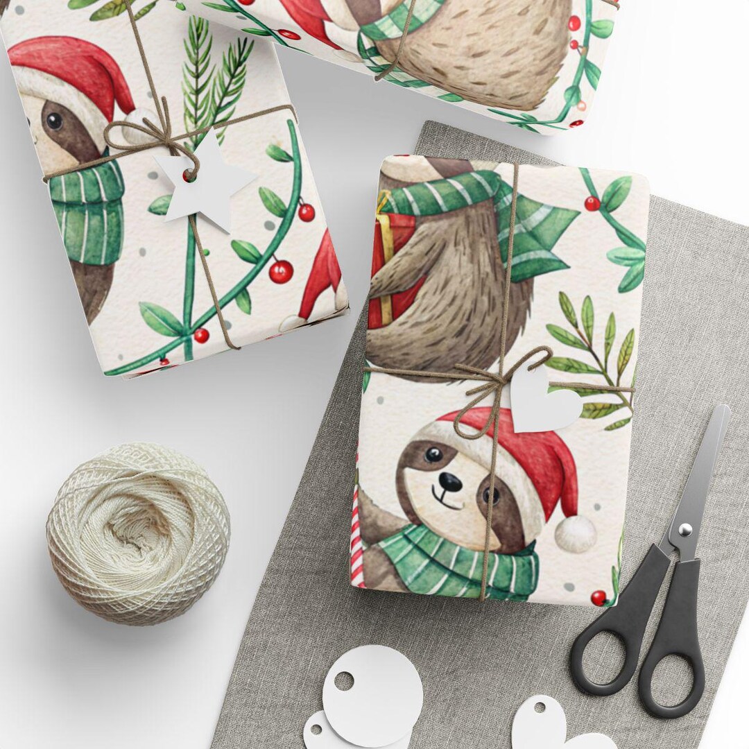 Christmas Sloth Gift Wrapping Paper, Holiday Animal Print - Etsy
