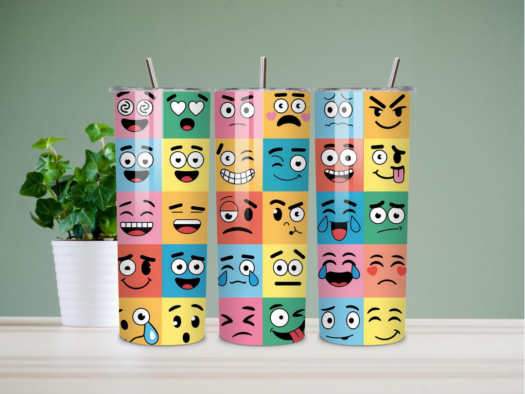 Funny Emoji Faces Tumbler PNG | 20 oz Skinny Tumbler Wrap | Colorful ...