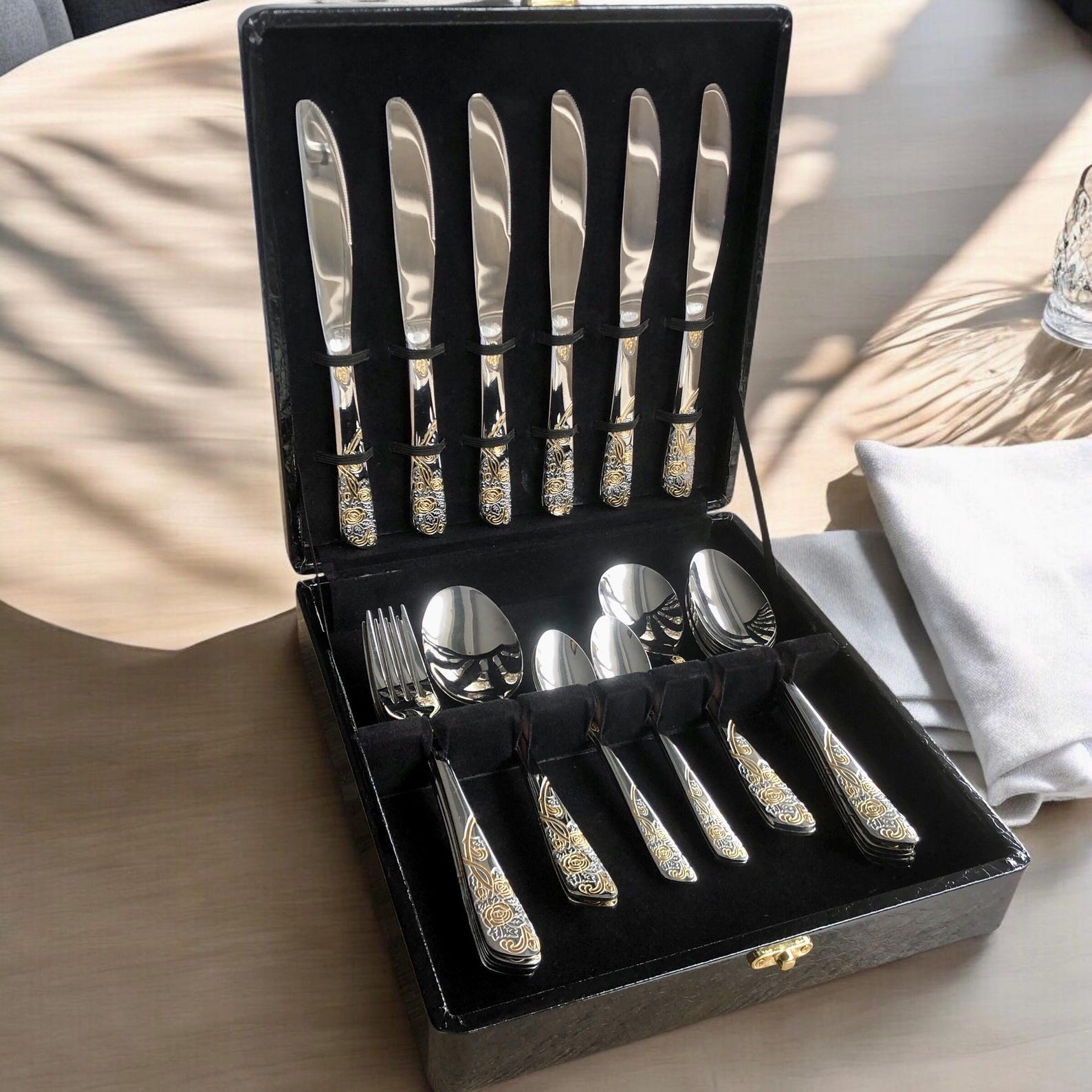 24K Gold Plated Cutlery Set: Handmade Stainless Steel, 4-6 Settings - Etsy
