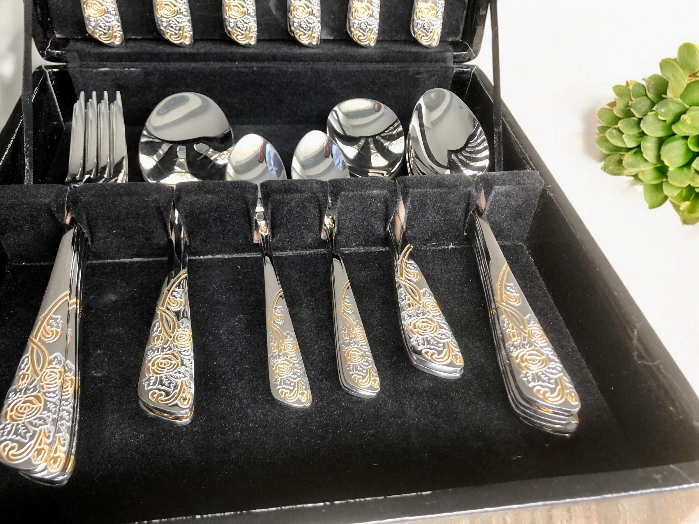 24K Gold Plated Cutlery Set: Handmade Stainless Steel, 4-6 Settings - Etsy