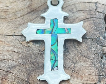 Sterling Silver and Abalone Cross Pendant - Etsy