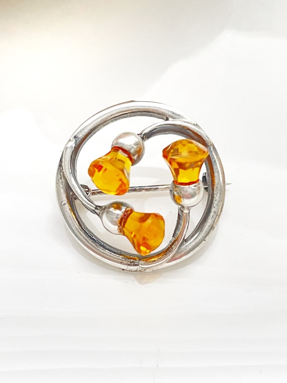 Sterling silver amber brooch - Gem