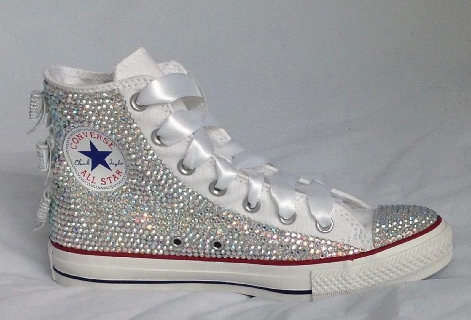 Custom White Rhinestone Crystal Diamante Bling Sequin All Star Hightop ...