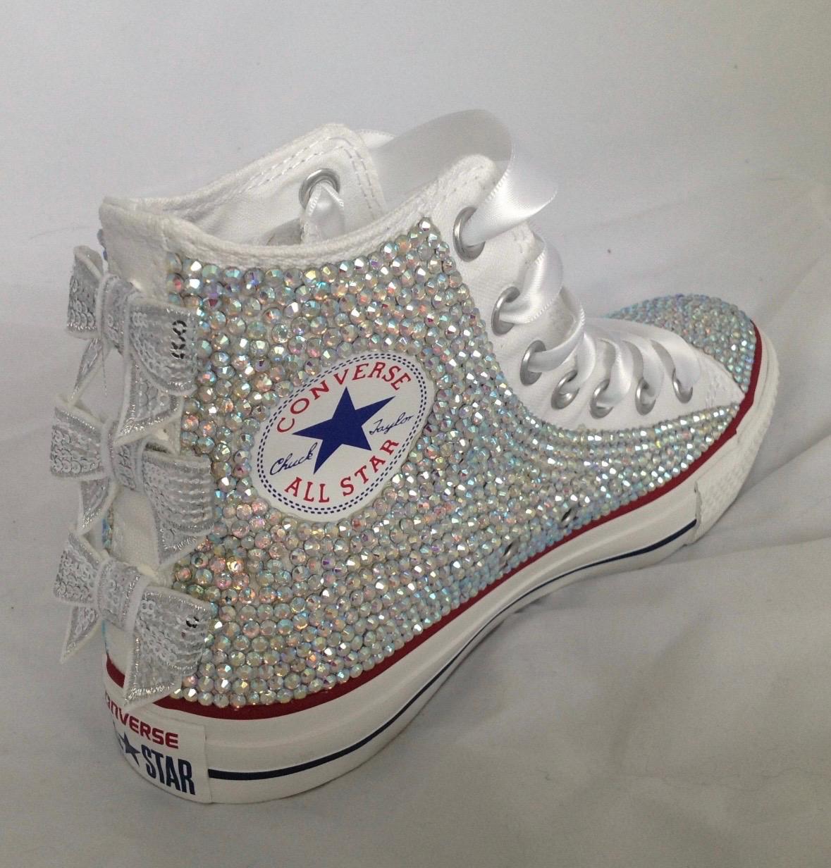 Custom White Rhinestone Crystal Diamante Bling Sequin All Star Hightop ...
