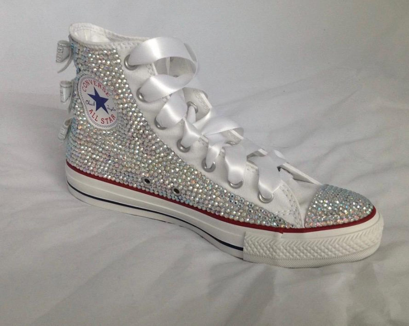 Custom White Rhinestone Crystal Diamante Bling Sequin All Star Hightop ...