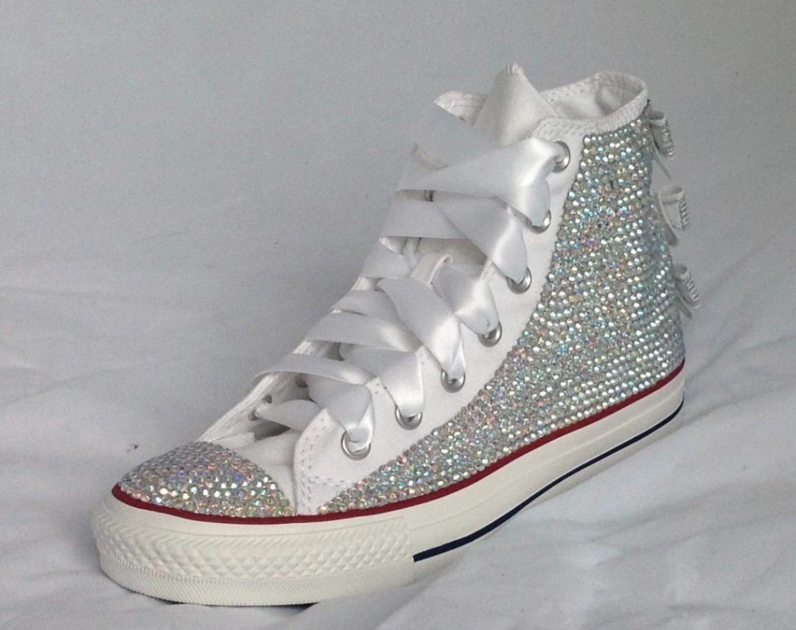 Custom White Rhinestone Crystal Diamante Bling Sequin All Star Hightop ...