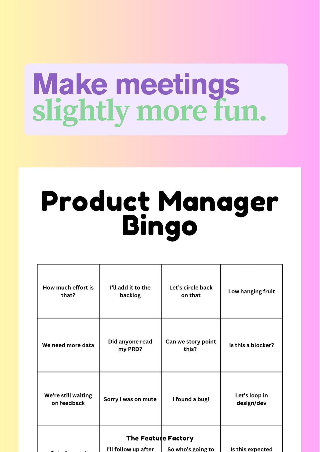 Product Manager Bingo | Funny PM Printable | Work-from-home Office ...