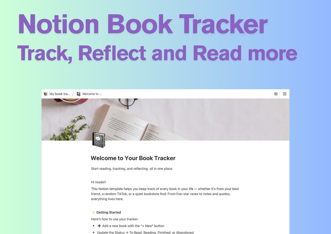 Notion Book Tracker | Digital Book Log | Notion Planner for Readers ...