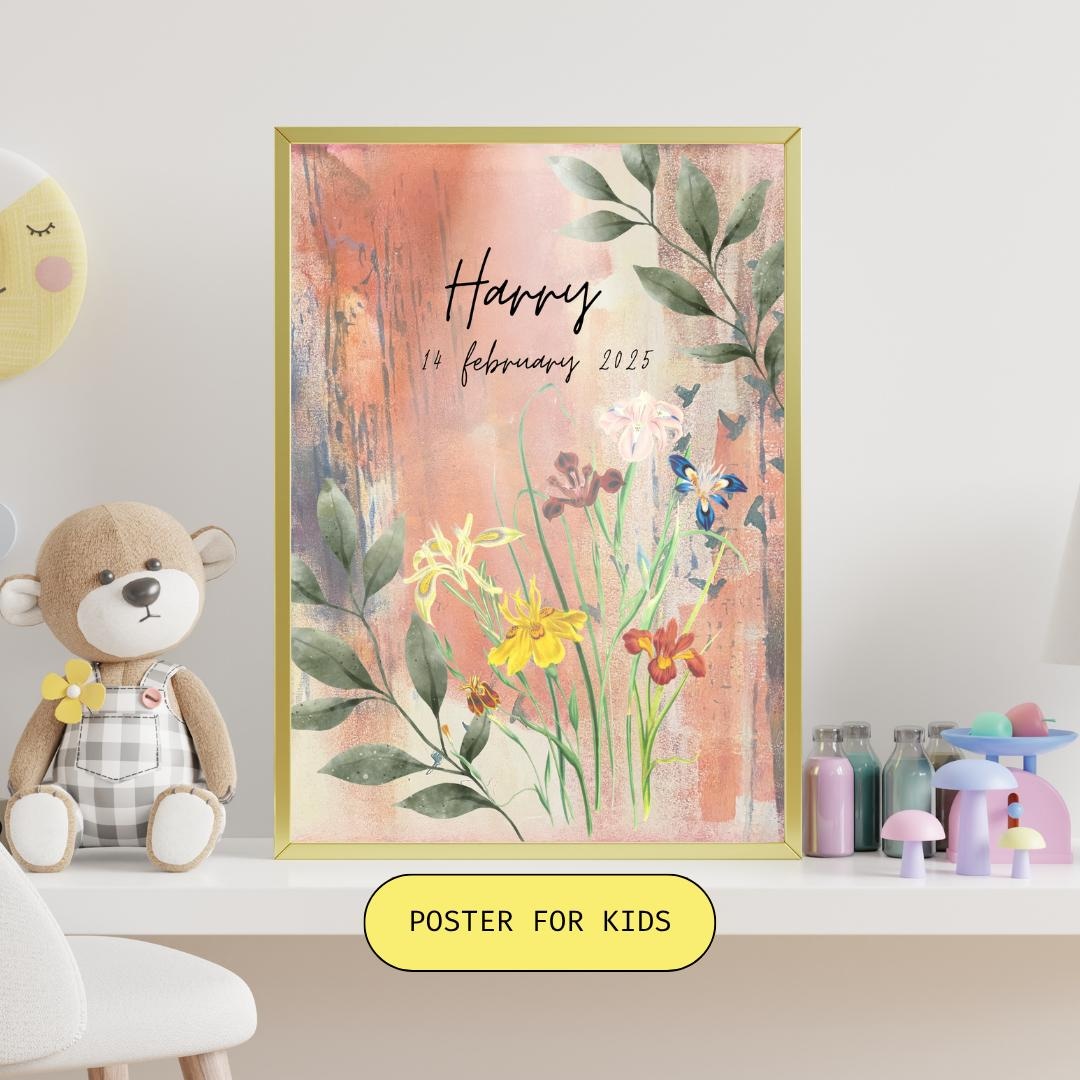Personalized Floral Name Print: Hand-painted Custom Birth Date Art ...
