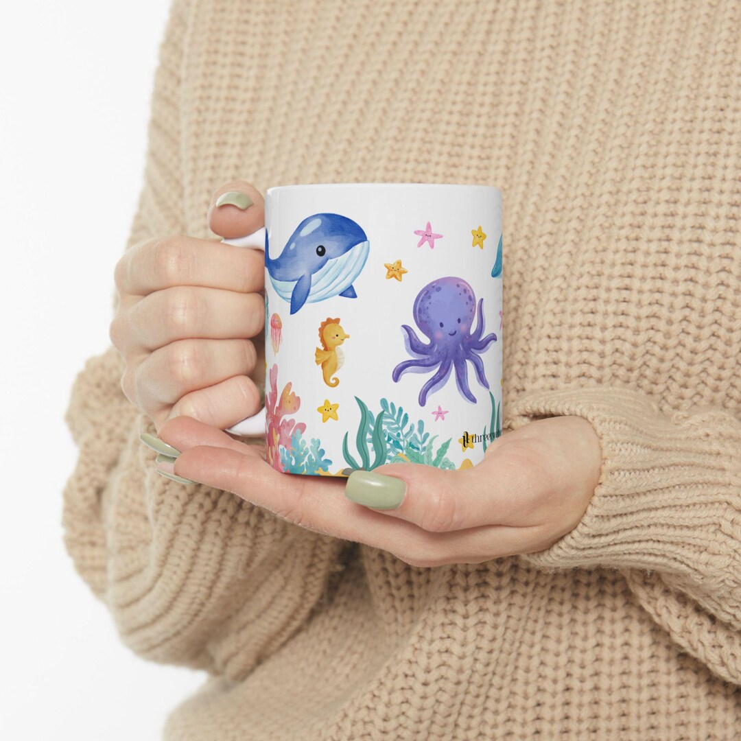 Ocean Life Ceramic Mug, Cute Marine Animals Coffee Cup, Sea Lover Gift ...