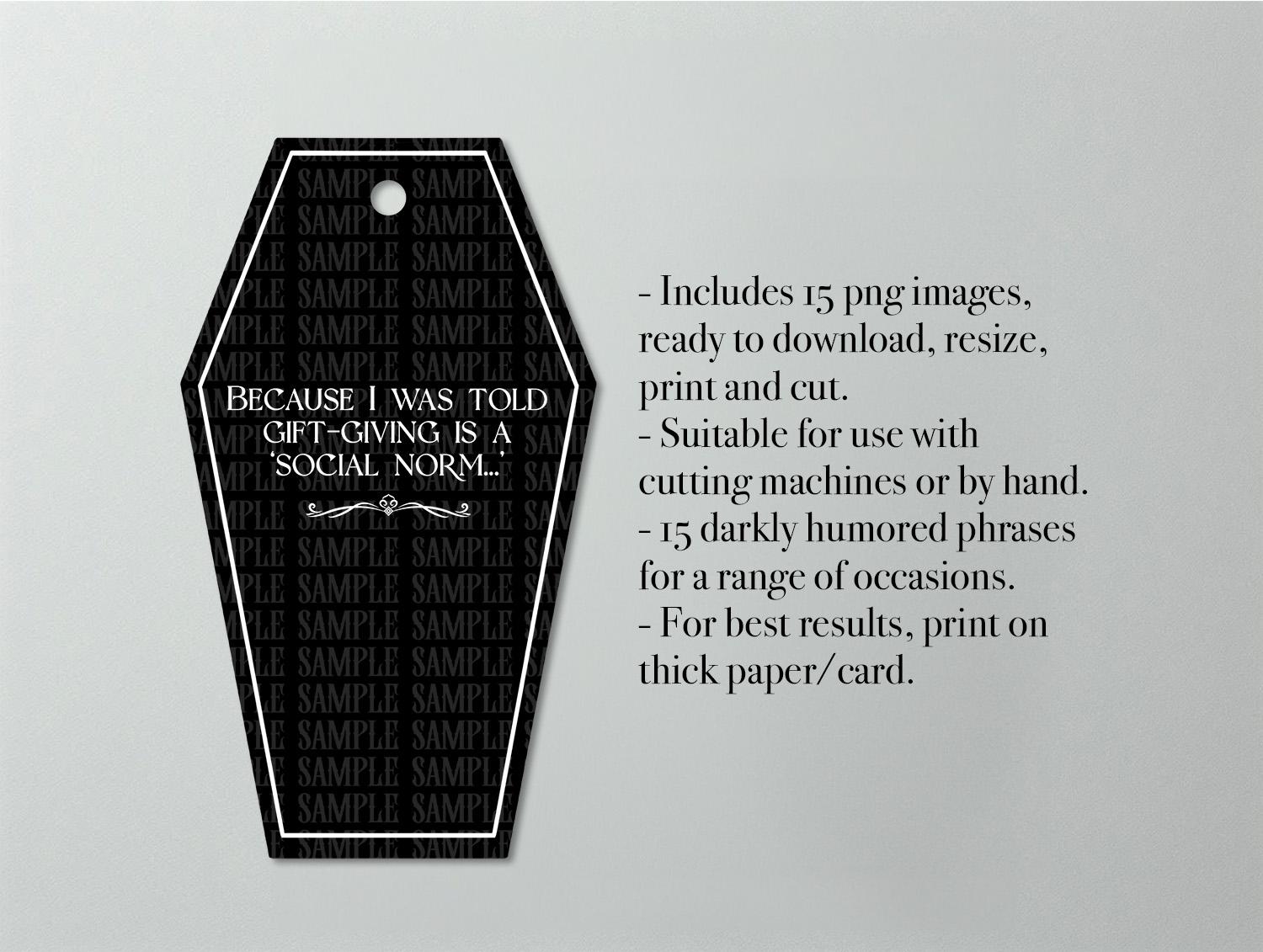 15 Gothic Coffin Printable Gift Tags/ Dark Humour Favors/ Print and Cut ...
