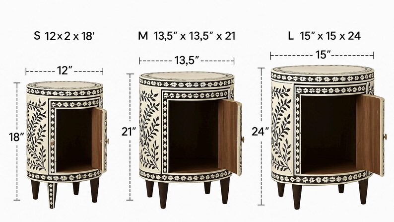 Ethereal Handcrafted Bone Inlay Side Table | Luxe Round Bar Cabinet ...