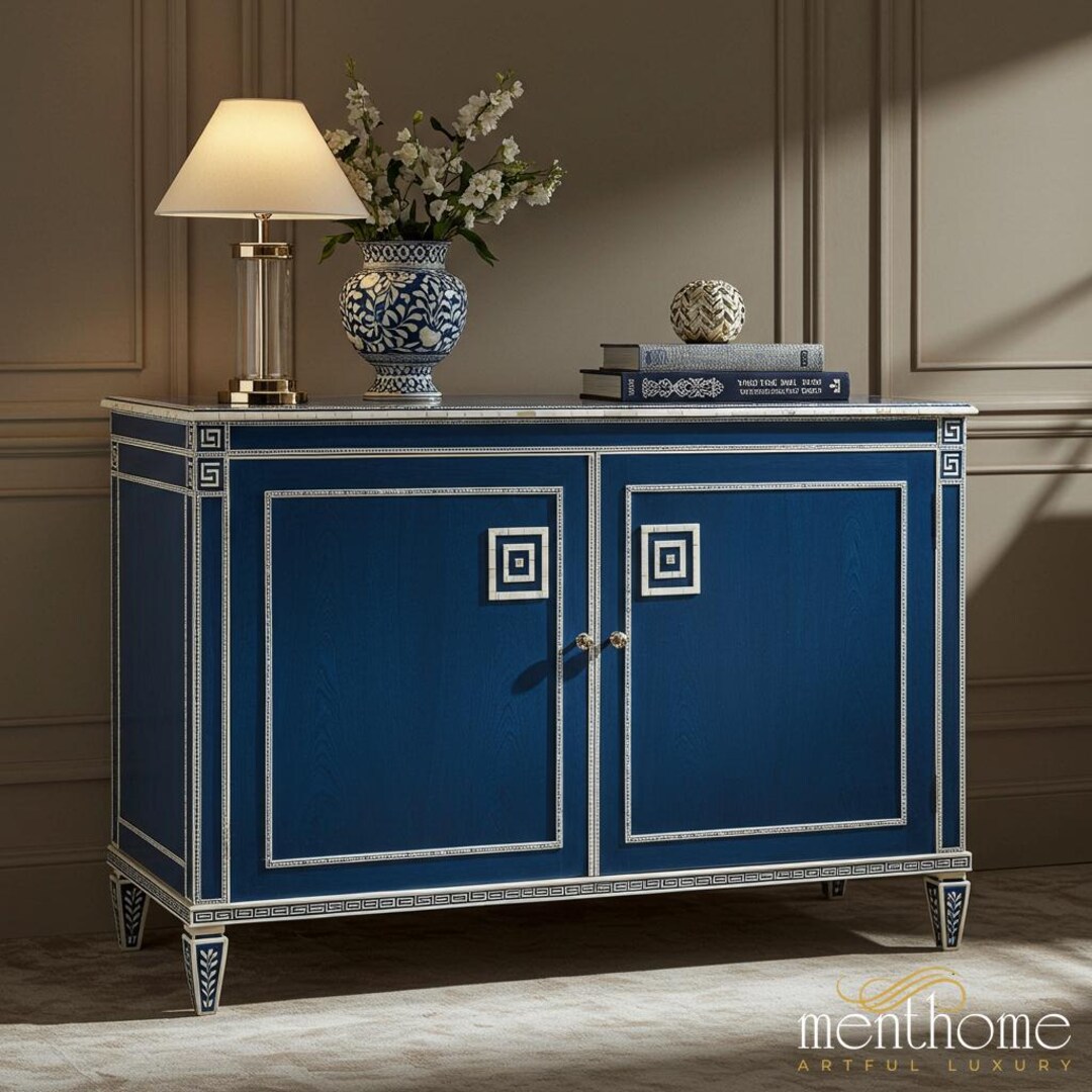 Elegant Blue Wooden Sideboard Cabinet With White Accent | Luxury ...