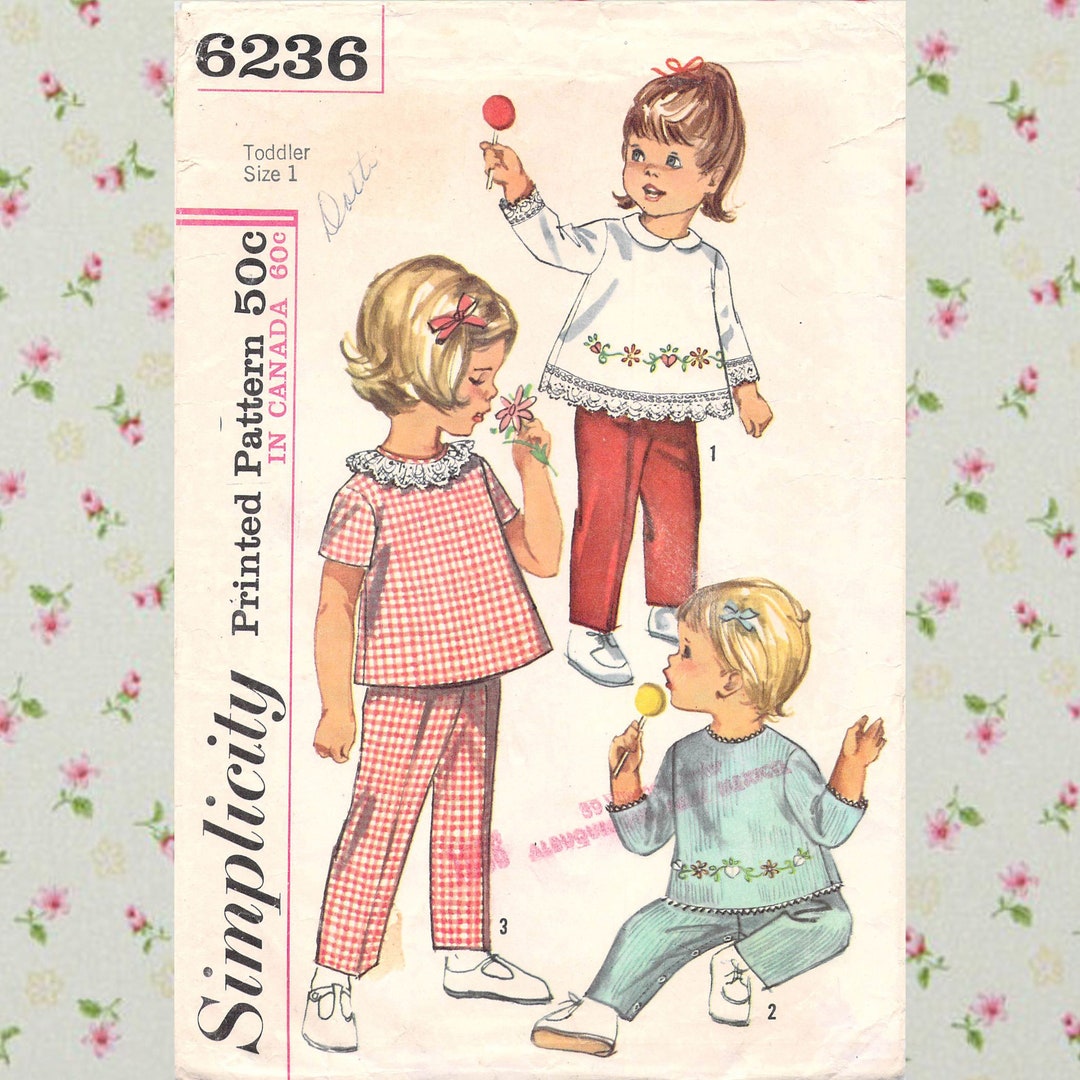Simplicity 6236 Toddlers' Top and Pants — Transfer Included Size 1 1965 ...
